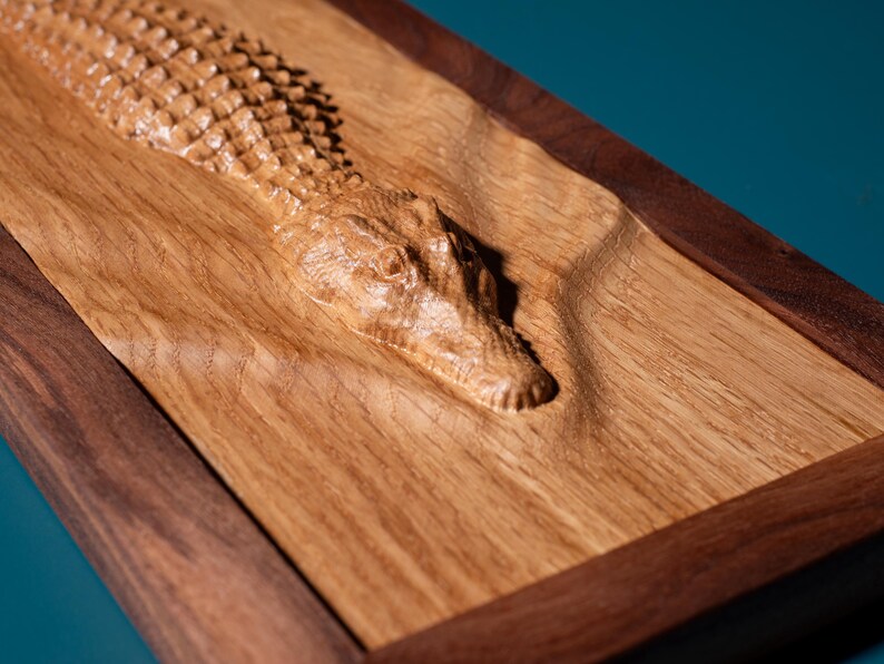 Handcrafted Wooden Crocodile Wall Art – 3D Carved American Oak ...