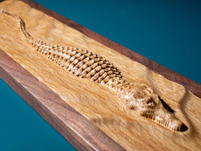 Handcrafted Wooden Crocodile Wall Art – 3D Carved American Oak ...