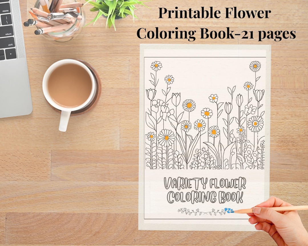 Printable Flower Coloring Book – 19 Line Art Flowers With Names – Adult ...