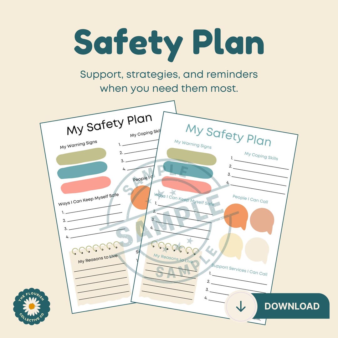 Printable Safety Crisis Plan Worksheet - Therapy Aid, School Counselor ...