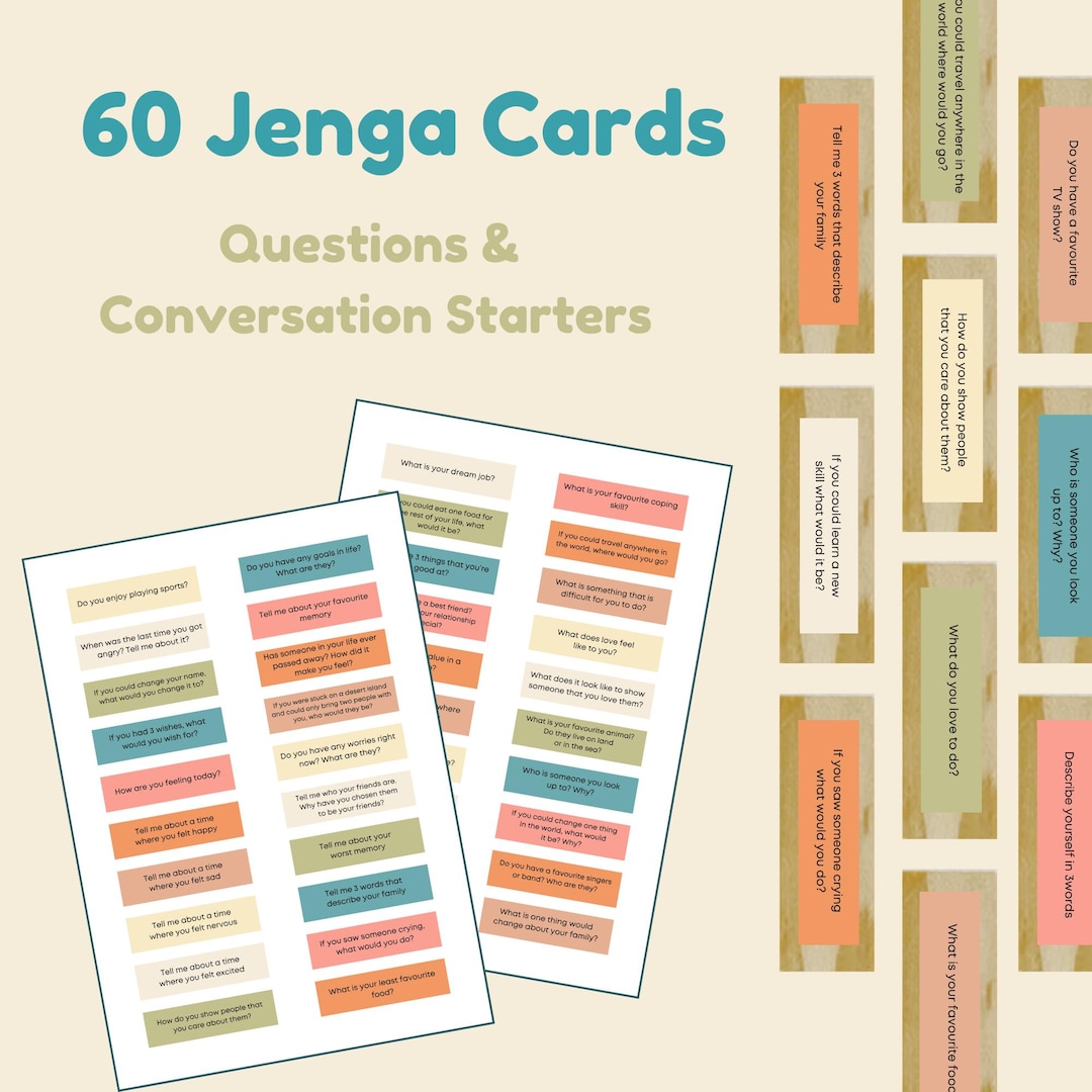 Jenga Questions & Conversation Starter Cards Social Psychology, Table ...