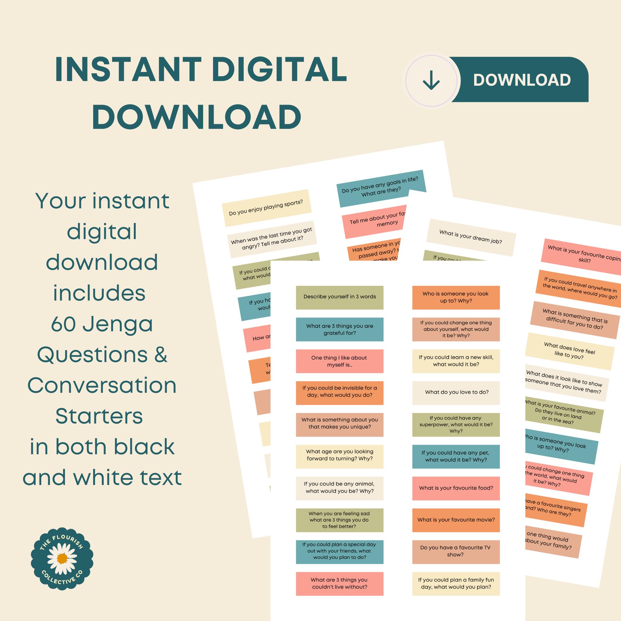 Jenga Questions & Conversation Starter Cards - Social Psychology, Table ...