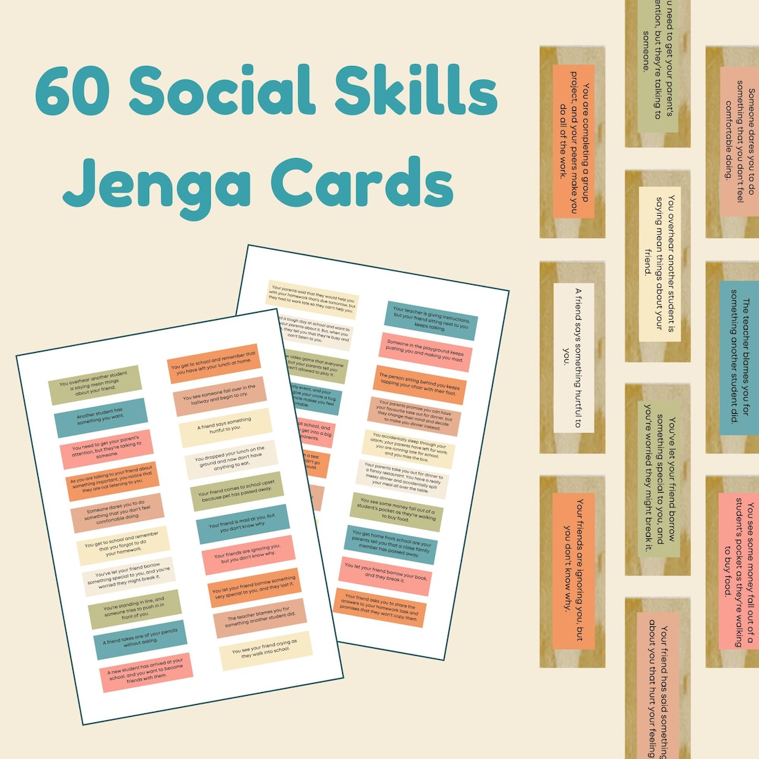 Jenga Social Skills Situation Cards - Jenga Questions, Social ...