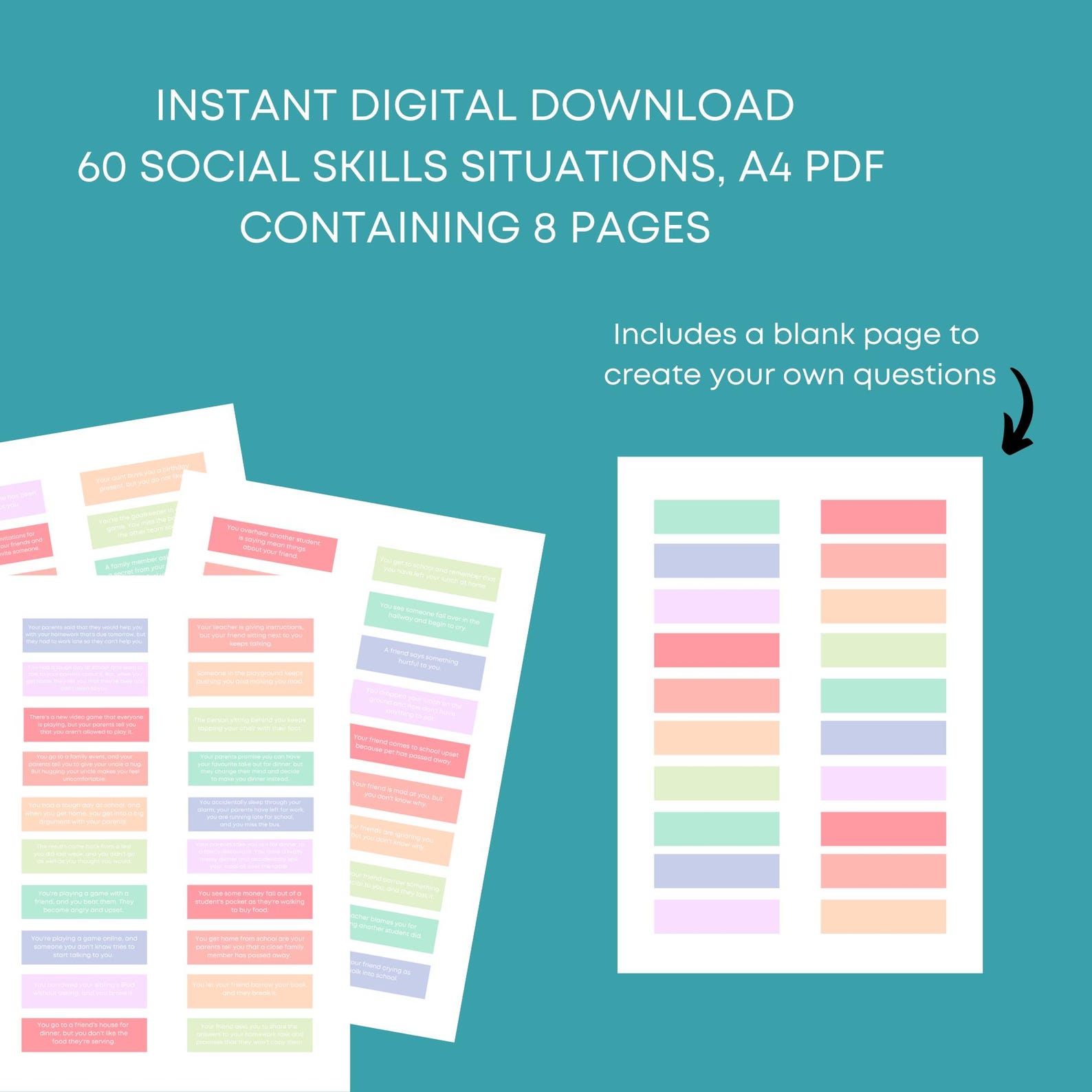 Jenga Social Skills Situation Cards - Jenga Questions, Social ...