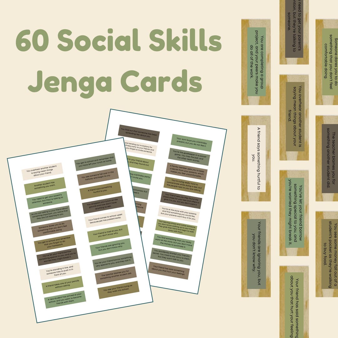 Jenga Social Skills Situation Cards - Jenga Questions, Social ...