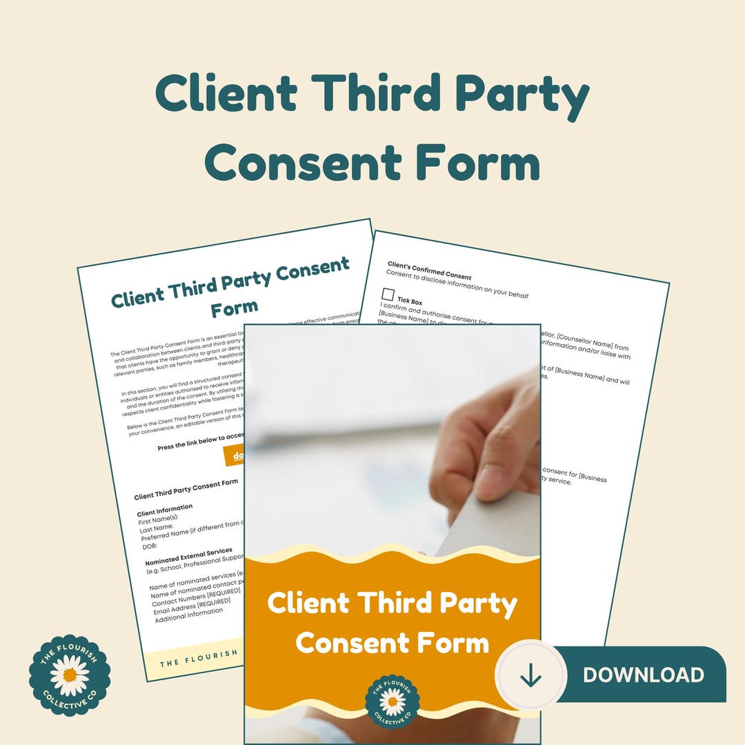 Editable Client Third Party Consent Form Template | Therapy Information ...