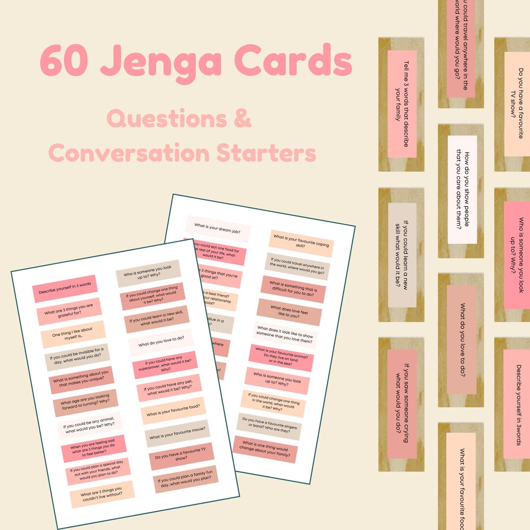 Jenga Questions & Conversation Starter Cards - Social Psychology, Table Talk Family Conversation ...