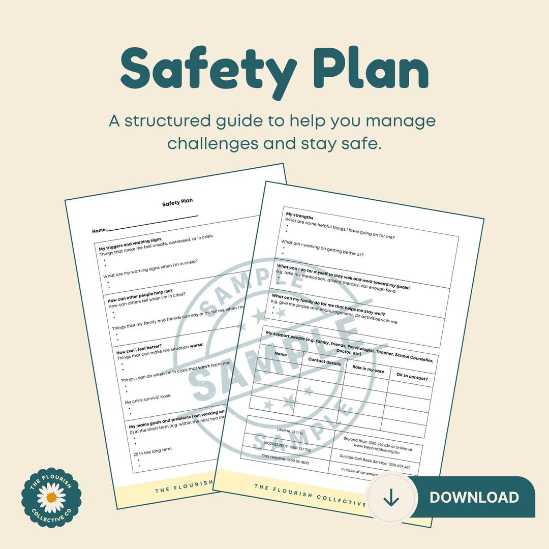 Printable Safety Crisis Plan Worksheet - Therapy Aid, School Counselor ...