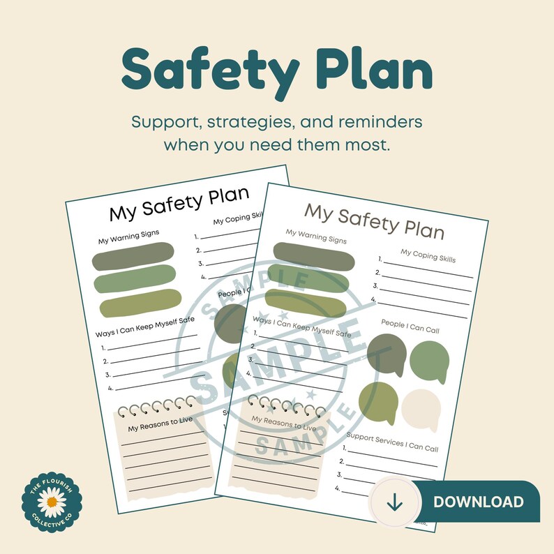 Printable Safety Crisis Plan Worksheet - Therapy Aid, School Counselor ...