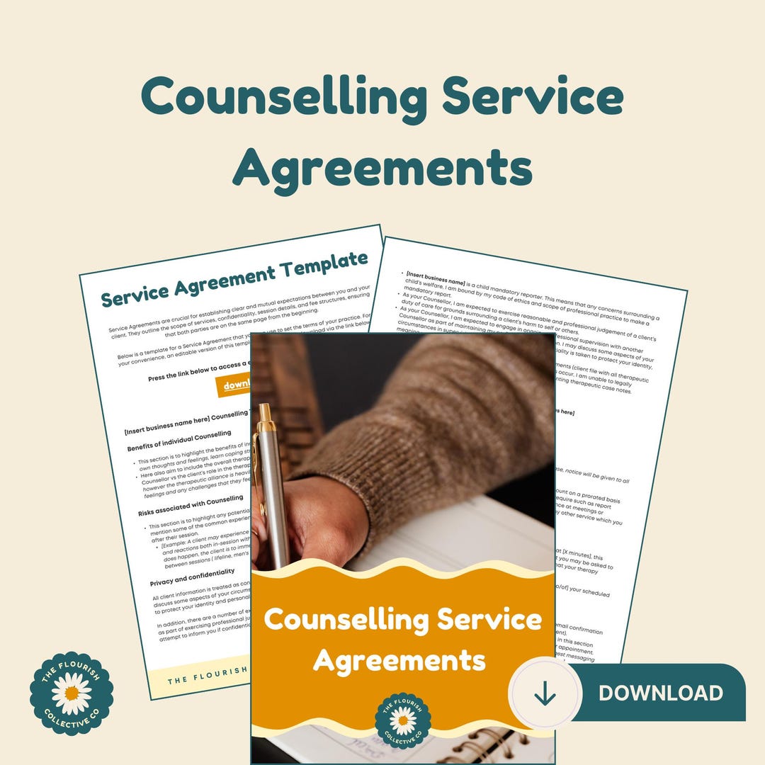 Editable Counselling Service Agreement Template | Therapy Client ...