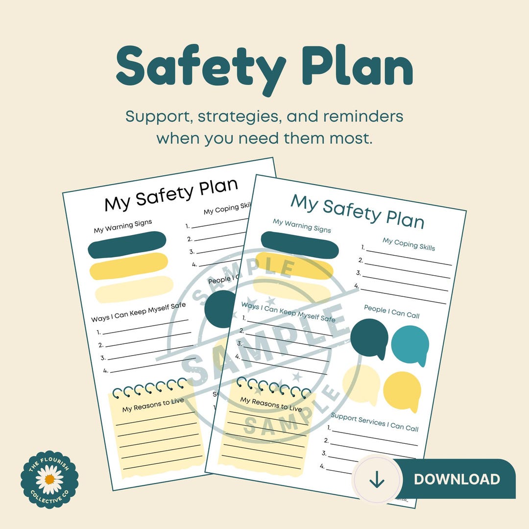 Printable Safety Crisis Plan Worksheet - Therapy Aid, School Counselor ...
