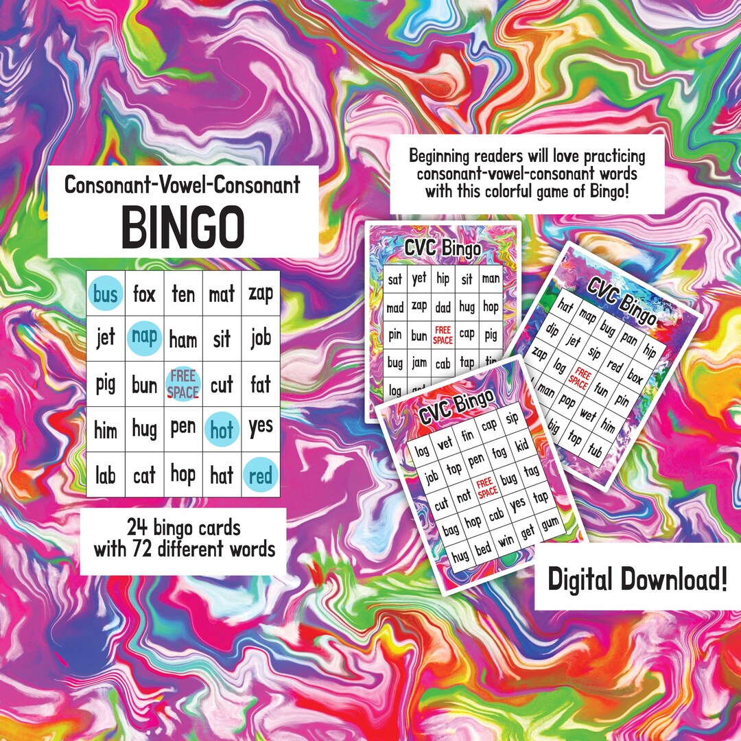CVC Words Bingo, 24 Cards, 72 Different Words, Consonant-vowel ...