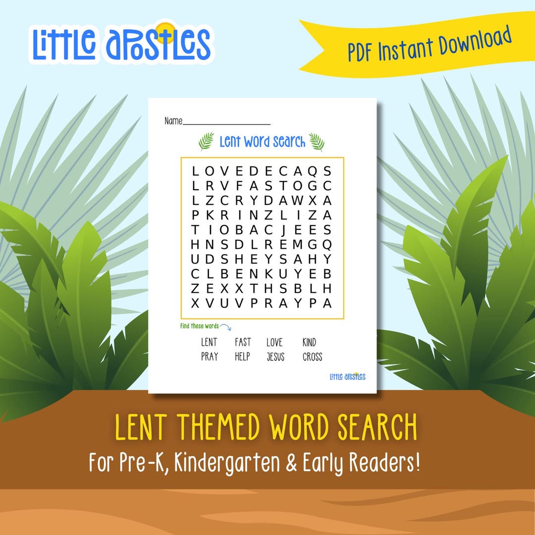 Lent Word Search, Christian Printable, Sunday School Printable, Kids ...