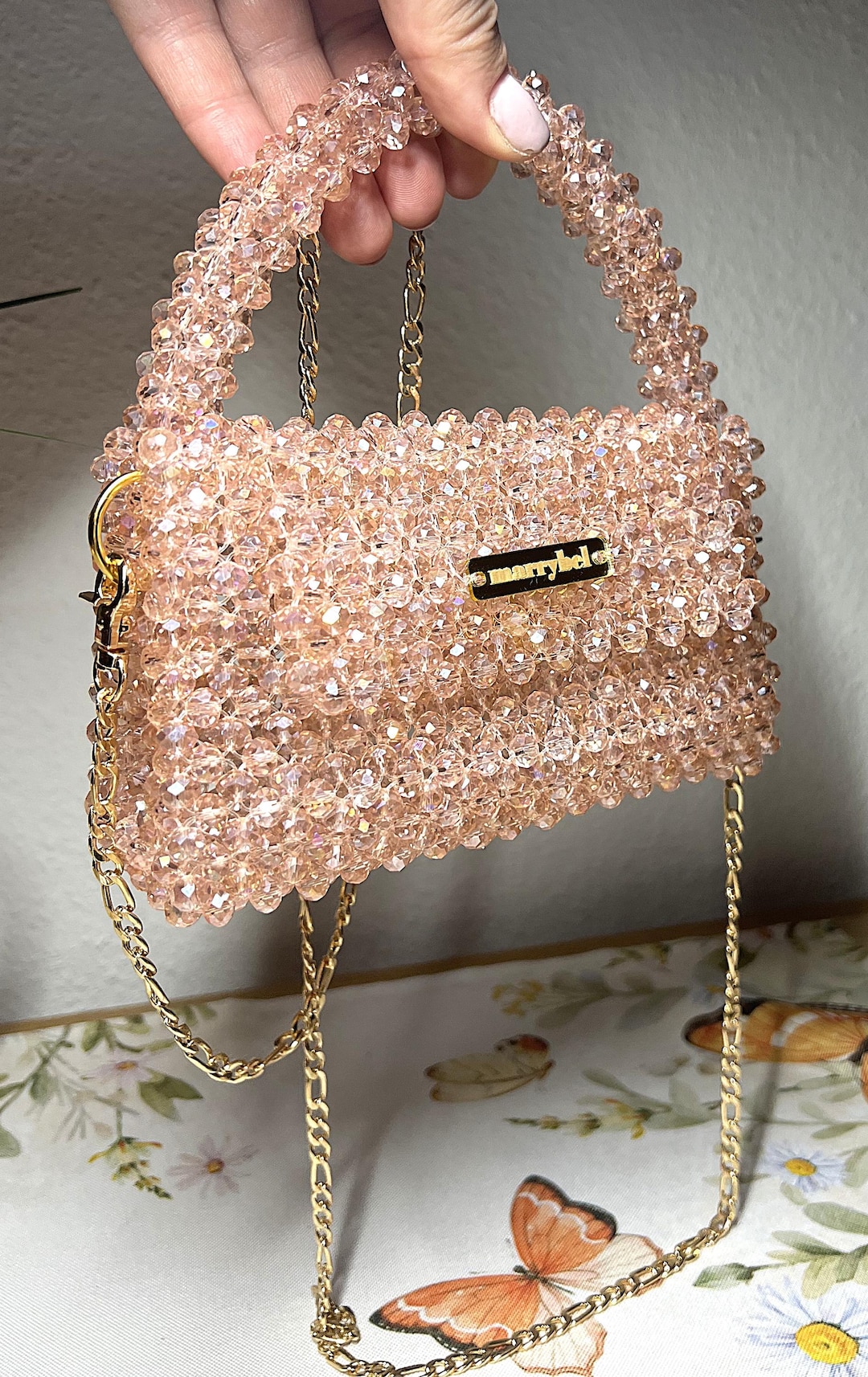 Bolso de perlas de cristal rosa, bolso de lujo con perlas, bolso de ...