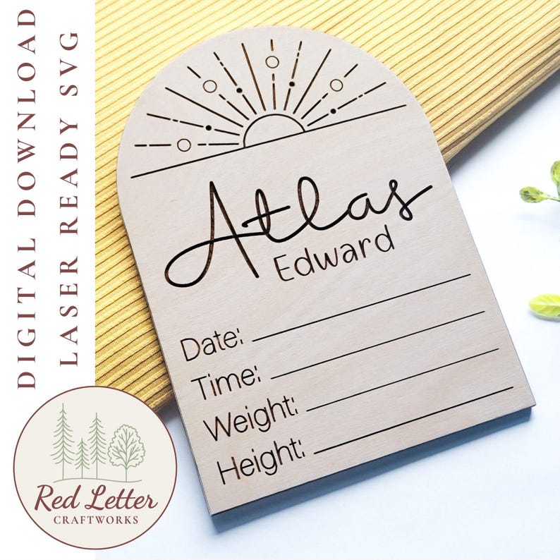 Baby Birth Announcement Sign SVG | Personalized Boho Birth Stat Laser ...