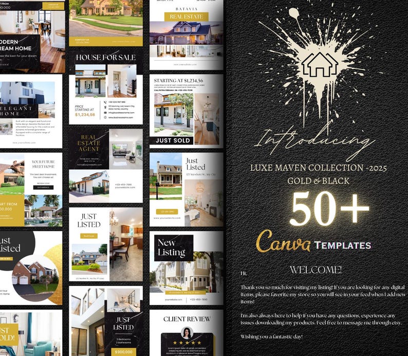 Black & Gold Luxury Real Estate Instagram Story + Post Template for ...