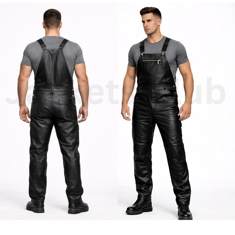 Black Genuine Leather Overalls Dungaree | Handmade Leather Bib Jumpsuit ...