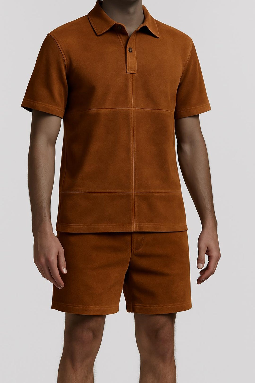 Men's Suede Leather Tracksuit: Handmade Brown Shirt & Shorts Co-ord Set ...