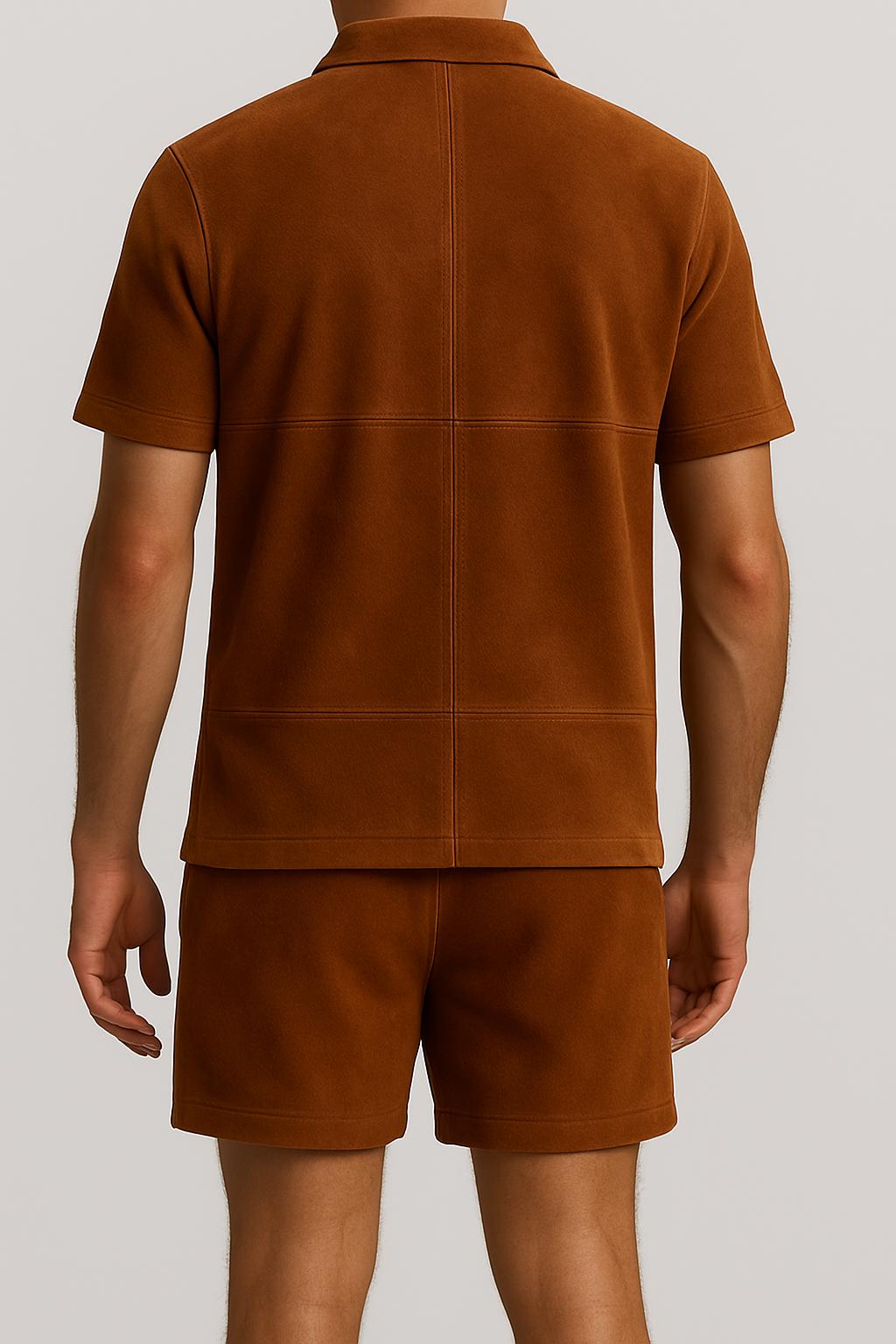 Men's Suede Leather Tracksuit: Handmade Brown Shirt & Shorts Co-ord Set ...