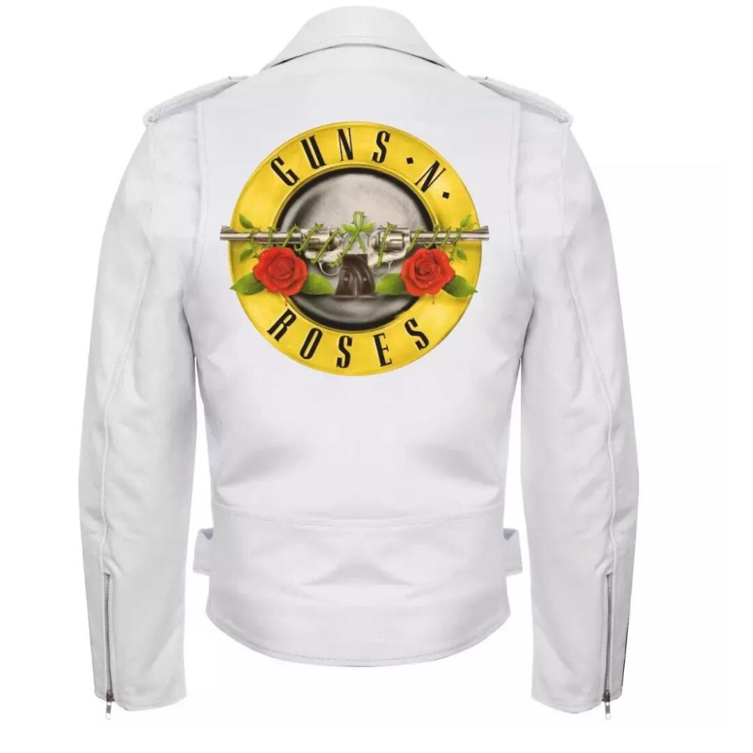 Men’s White Leather Jacket – Guns N’ Roses Style – AXL Rose Rock ...