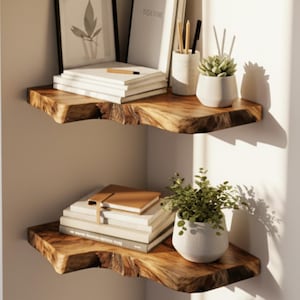 Live Edge Walnut Floating Shelf - Handcrafted Live Edge Corner Wall ...