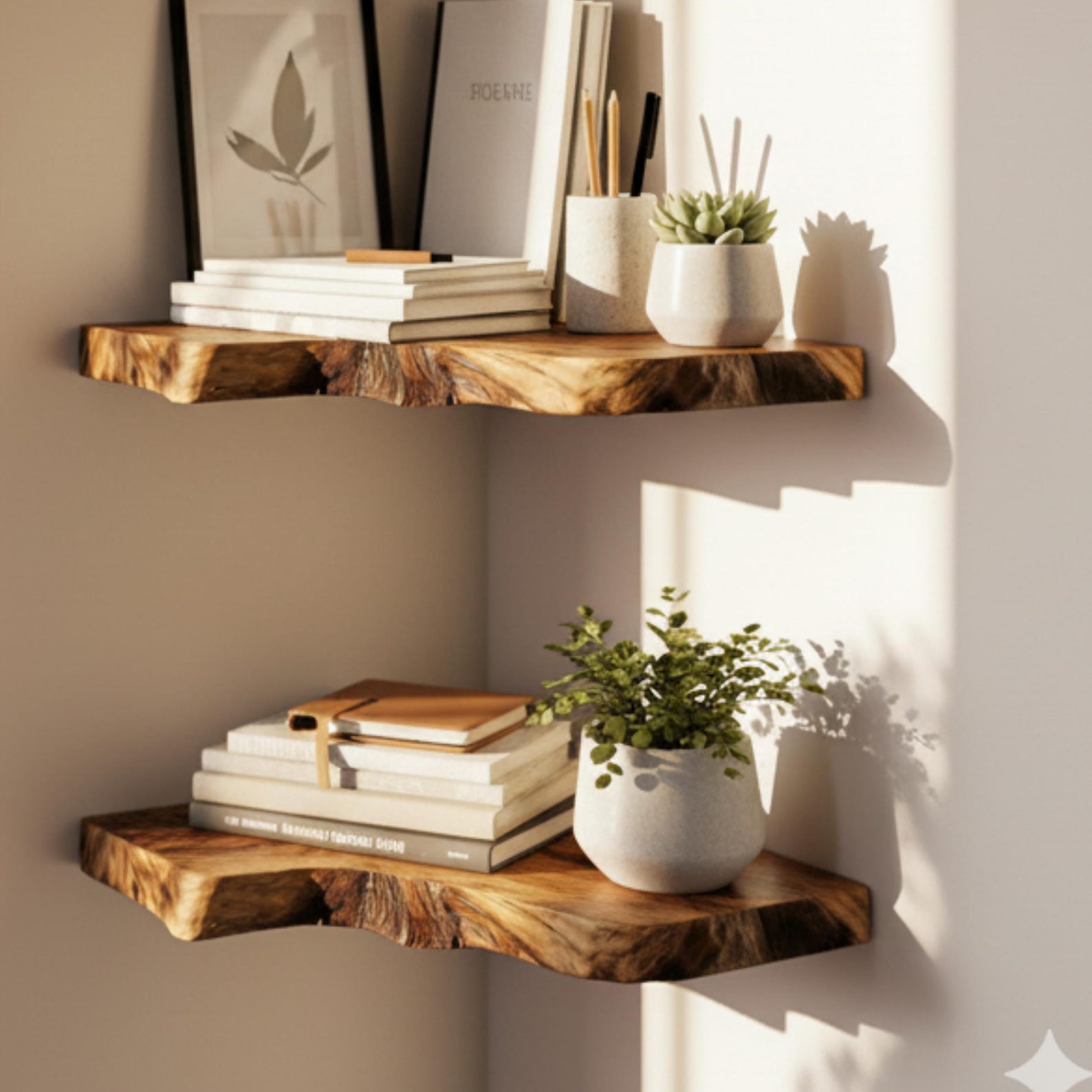 Live Edge Walnut Floating Shelf - Handcrafted Live Edge Corner Wall ...