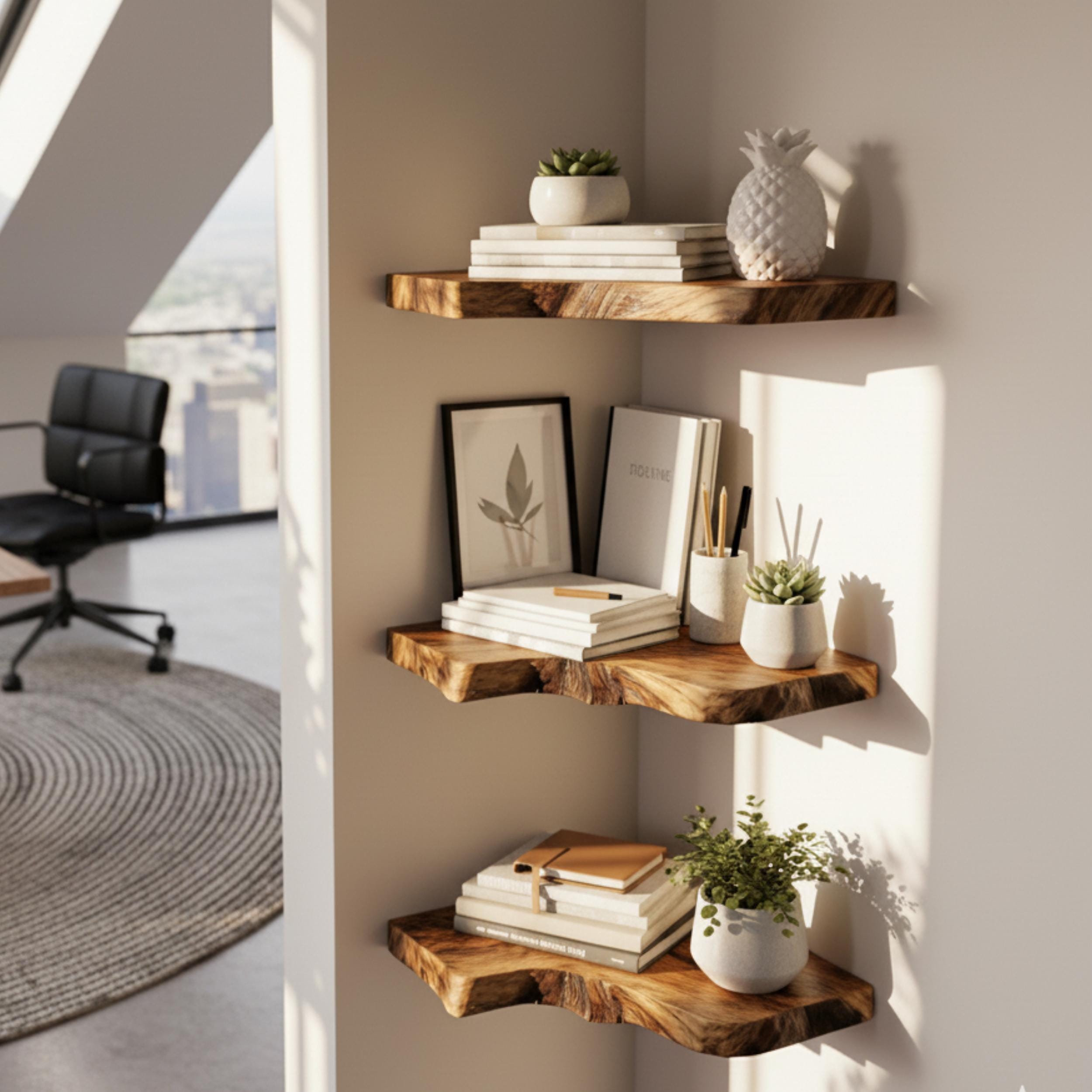 Live Edge Walnut Floating Shelf - Handcrafted Live Edge Corner Wall ...