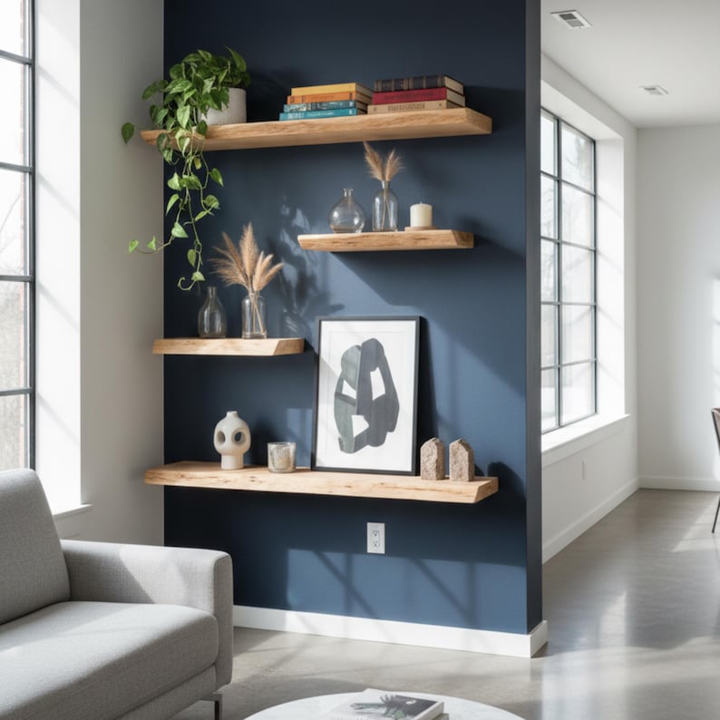 Wooden Floating Shelves - Live Edge Floating Wood Shelf - Natural ...