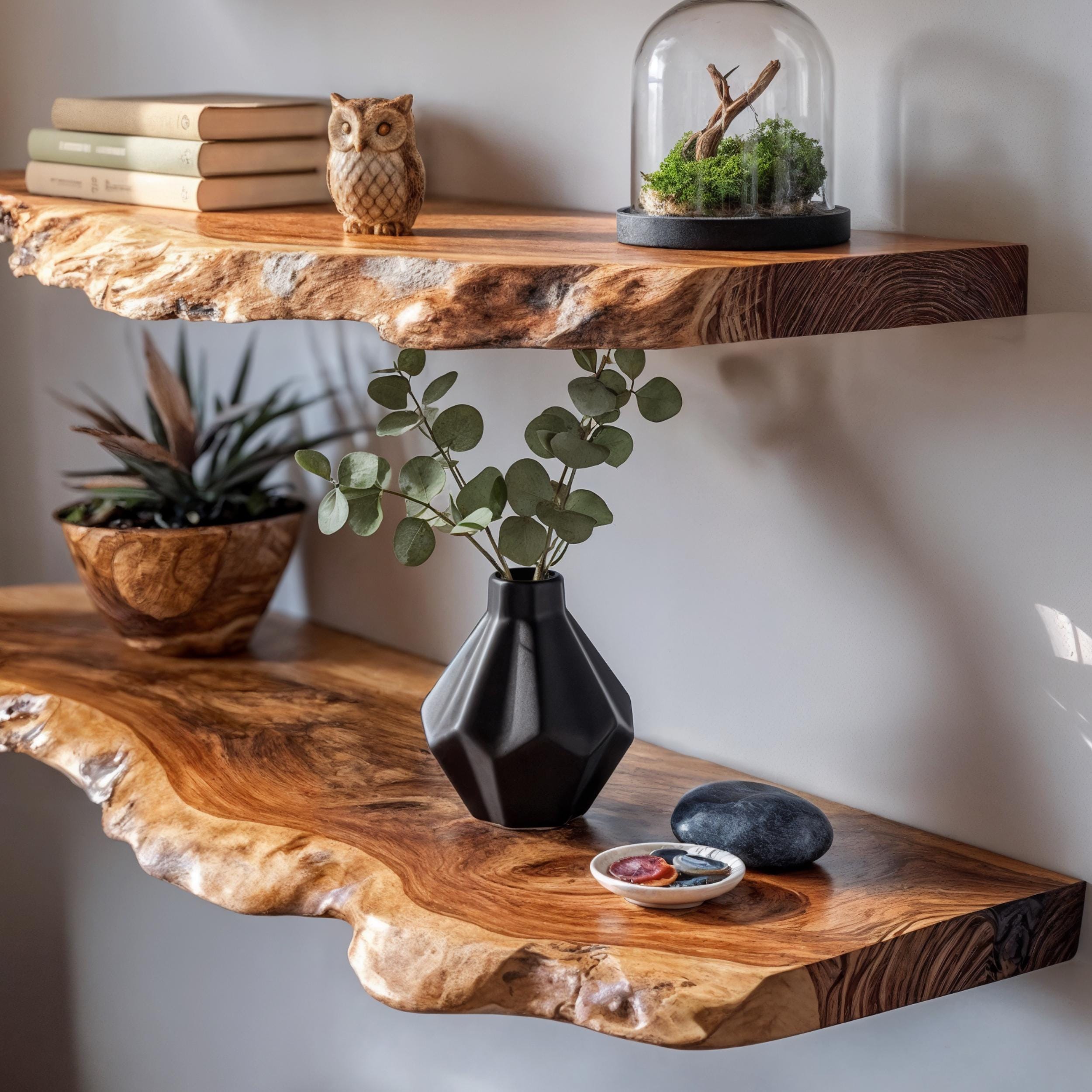 Floating Live Edge Natural Shelf - Handcrafted Live Edge Wood Wall ...