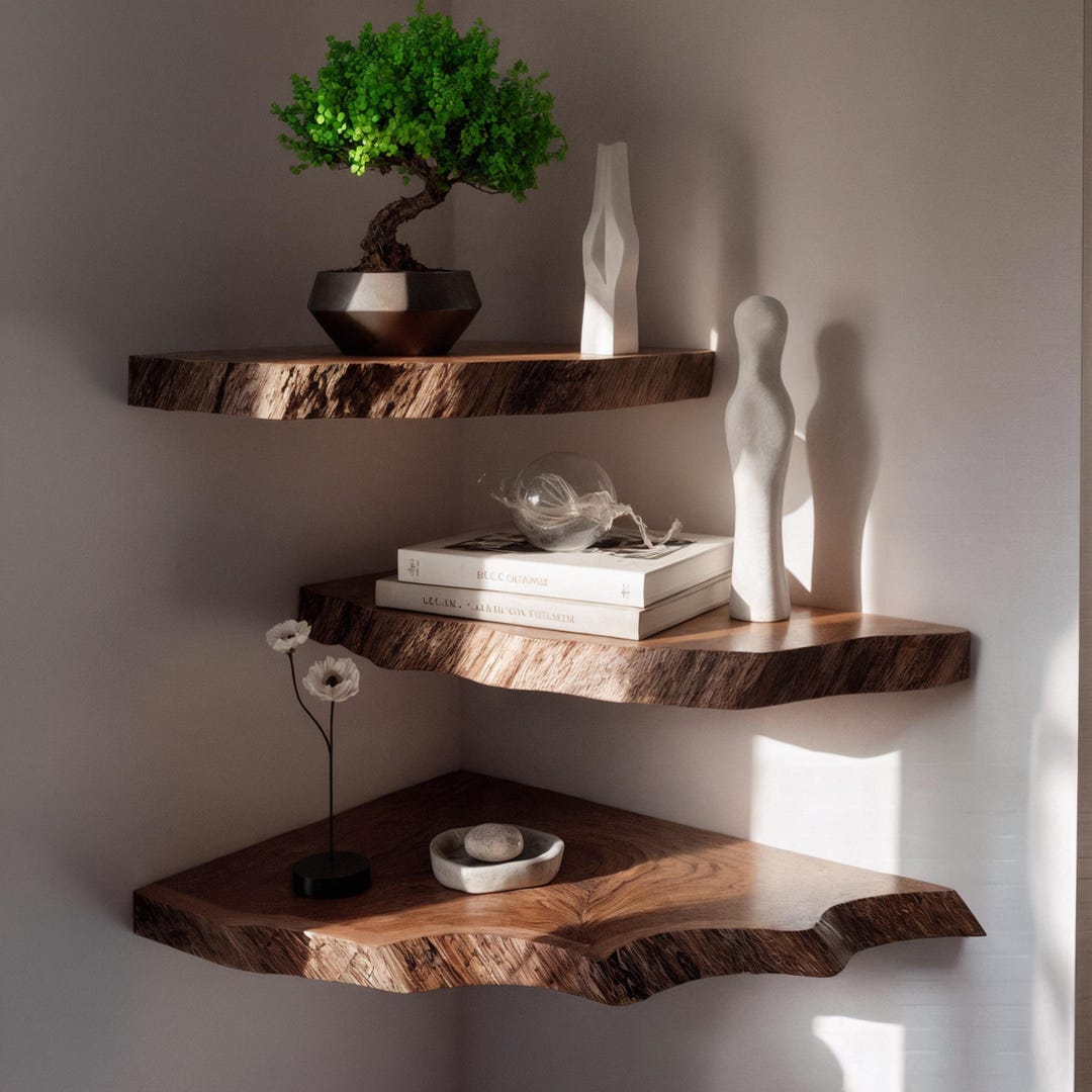 Rustic Teak Root Wood Corner Shelf - Handcrafted Teak Root Corner ...