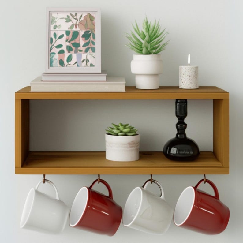 Coffee Tea Mug Storage - Wall Mounted Coffee Tea Cup Holder - Wooden ...