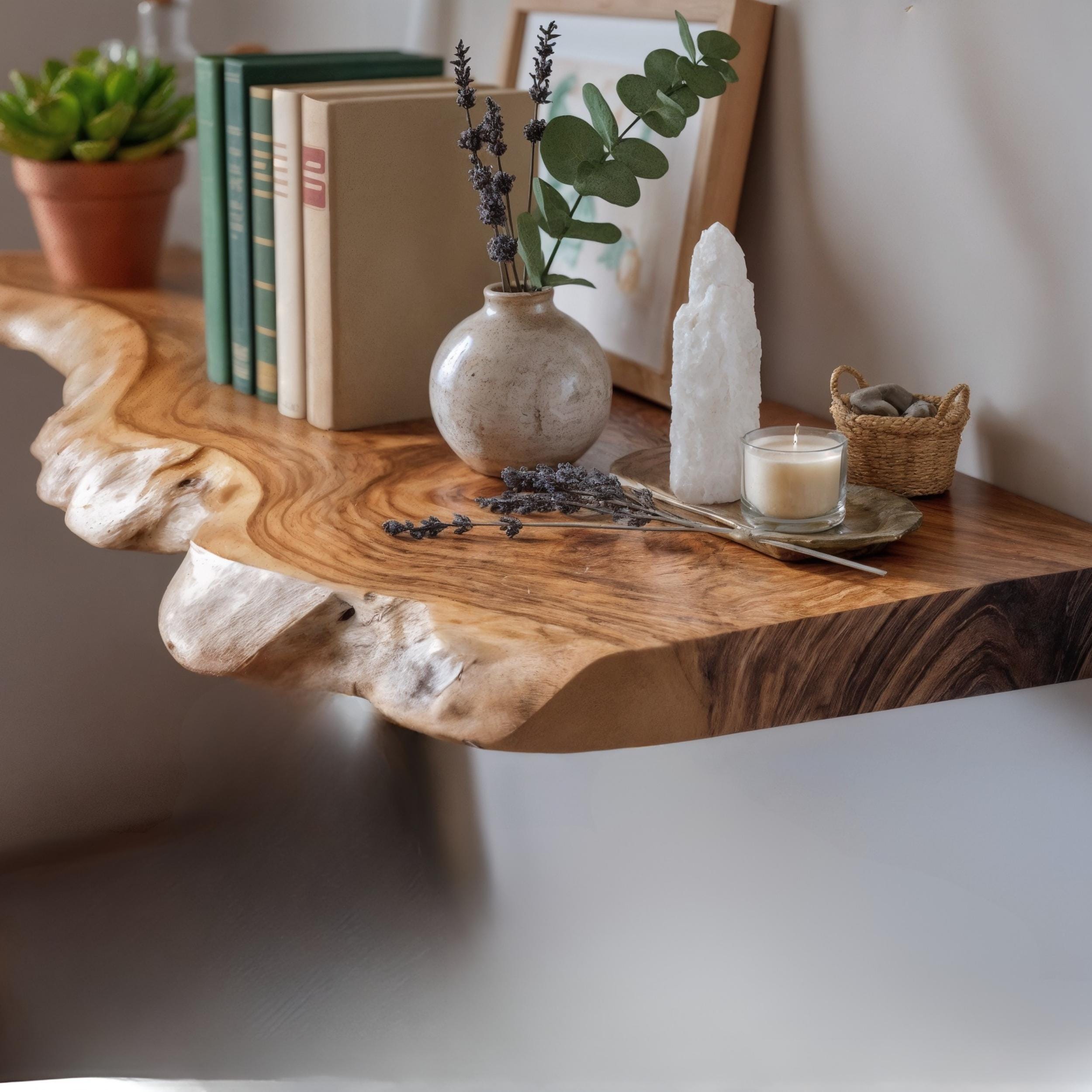Live Edge Floating Wood Shelf – Rustic Wall Mount Solid Wood Slab ...