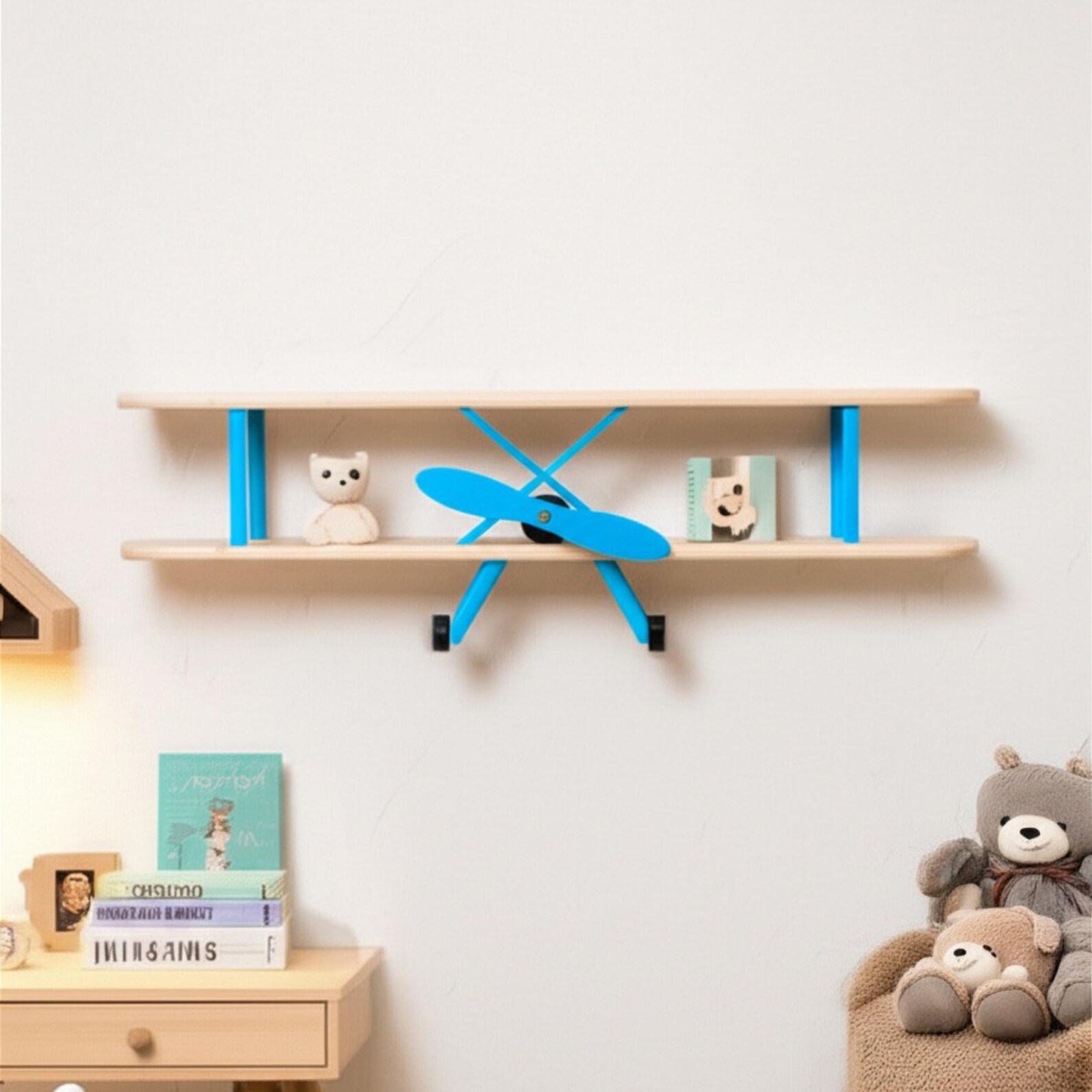 Airplane Wall Shelf - Toddler Wall Mounted Shelves - Hot Air Balloon ...