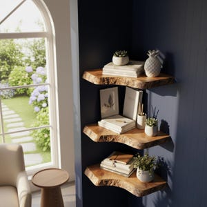 Live Edge Walnut Floating Shelf - Handcrafted Live Edge Corner Wall ...