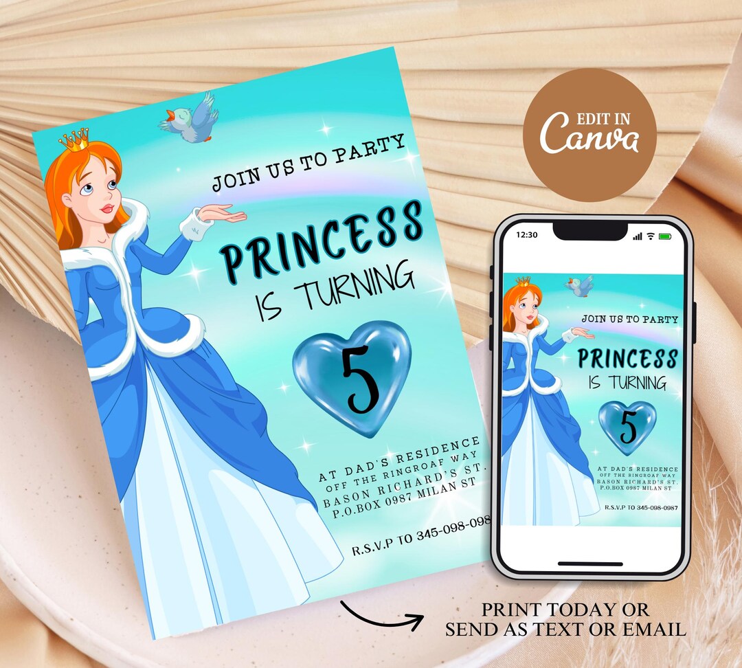 Princess Birthday Girl Invitation Princess Party Invitation Princess ...