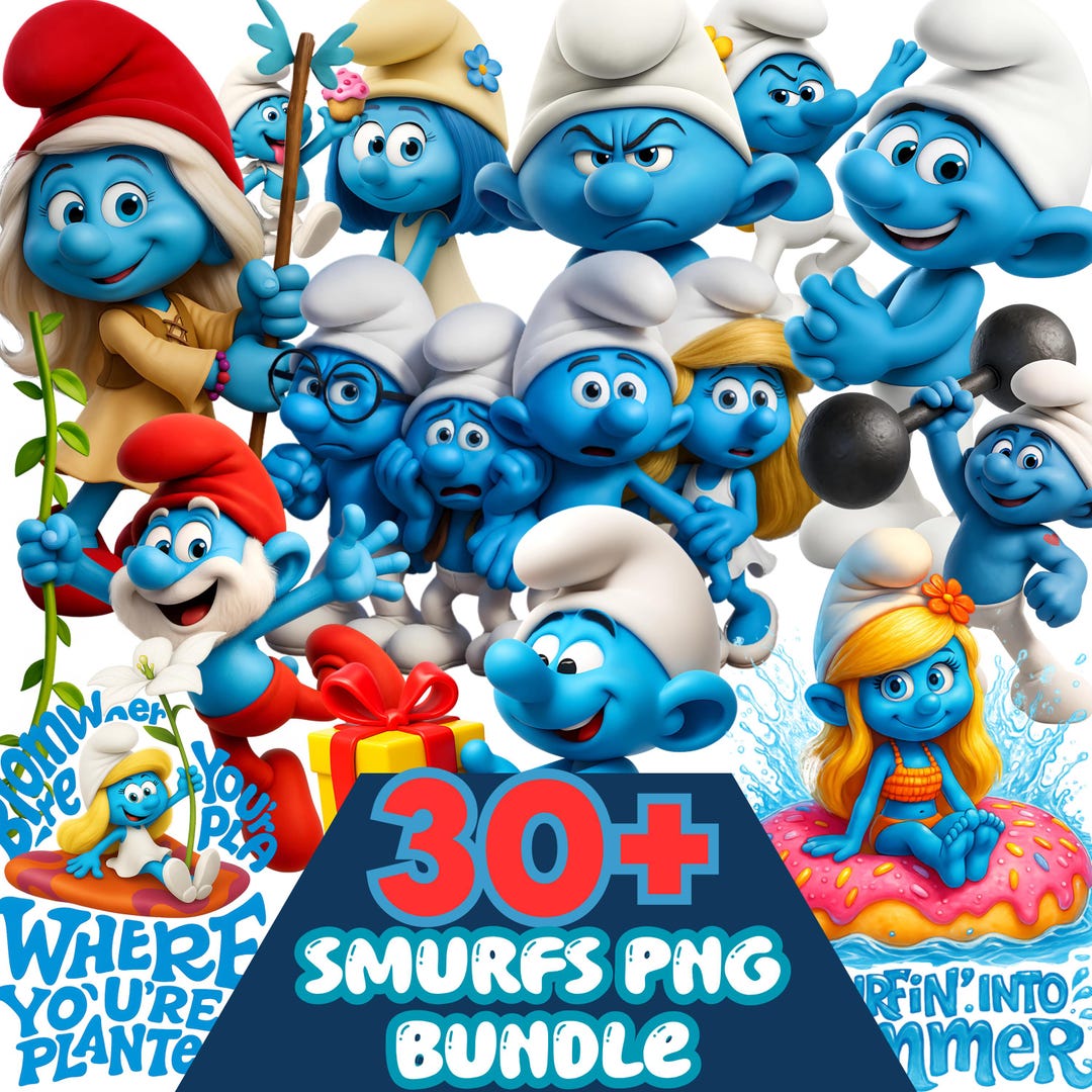 The Smurfs PNG Bundle | Cute Smurfs Poses & Quotes | Character Stickers ...