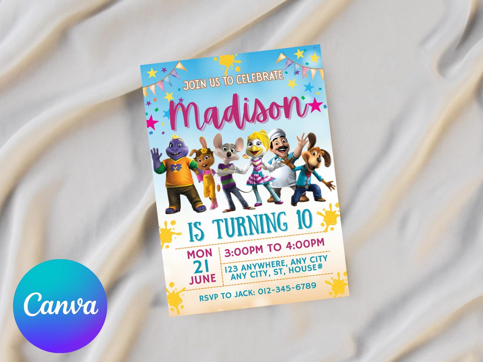 Editable Chuck E Cheese Birthday Invitation Template | Chuck Evite ...