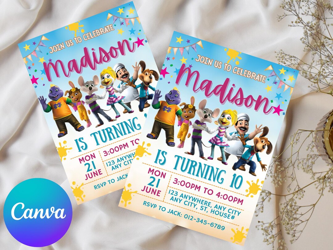 Editable Chuck E Cheese Birthday Invitation Template | Chuck Evite ...