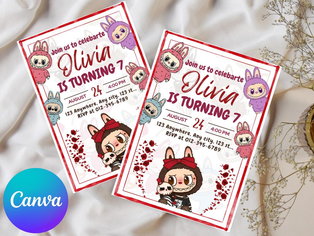 Labubu Birthday Invitation, Labubu Editable Template, Labubu Birthday ...