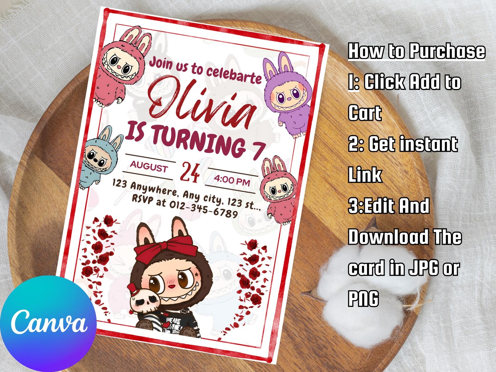 Labubu Birthday Invitation, Labubu Editable Template, Labubu Birthday ...
