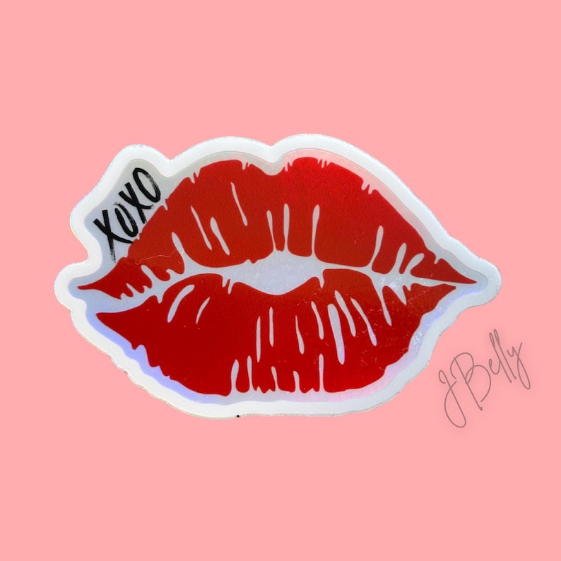Holographic Red Lips Sticker – Waterproof Vinyl "xoxo" Kiss Decal ...