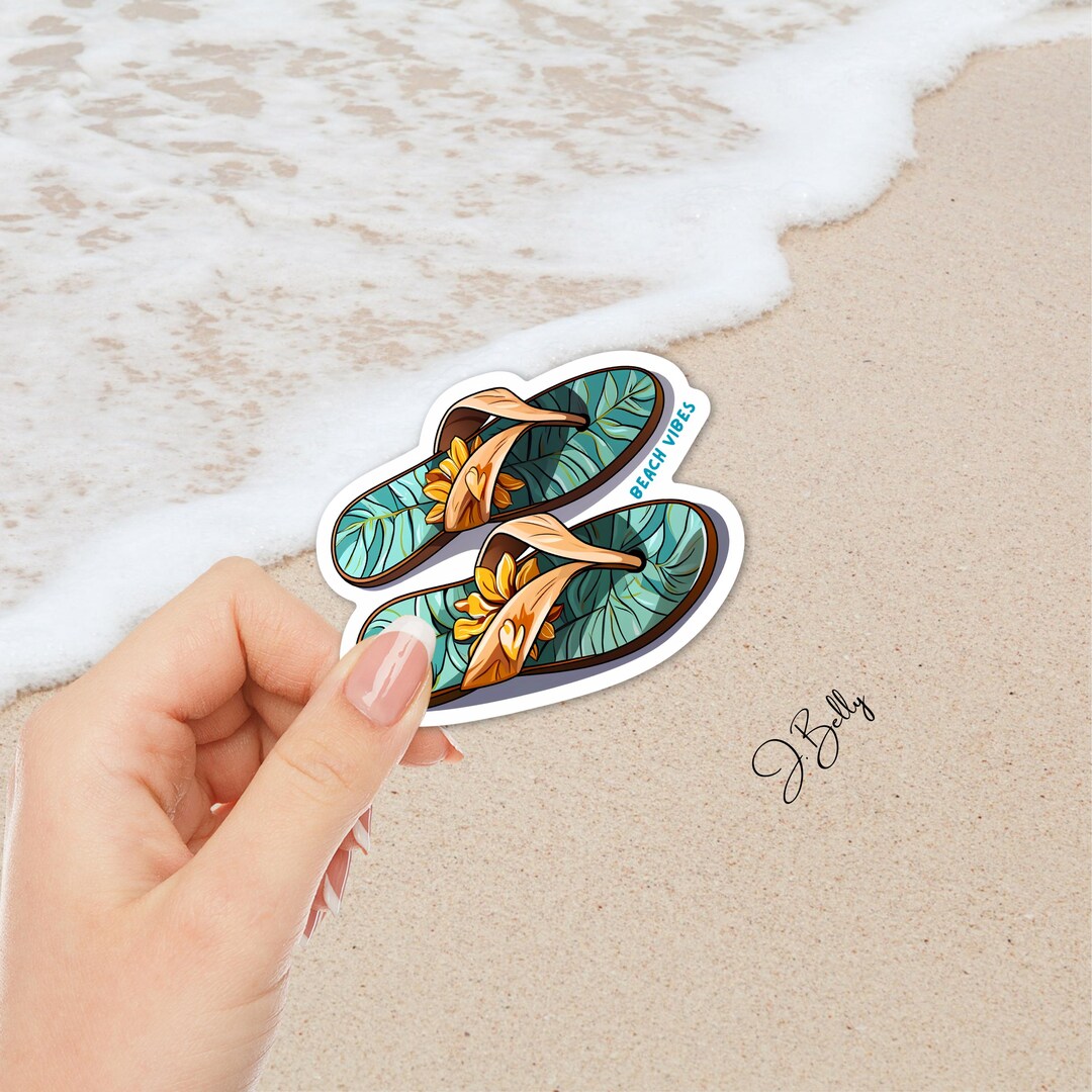 Beach Vibes Flip Flop Sticker | Tropical Summer Sandal Vinyl Decal ...