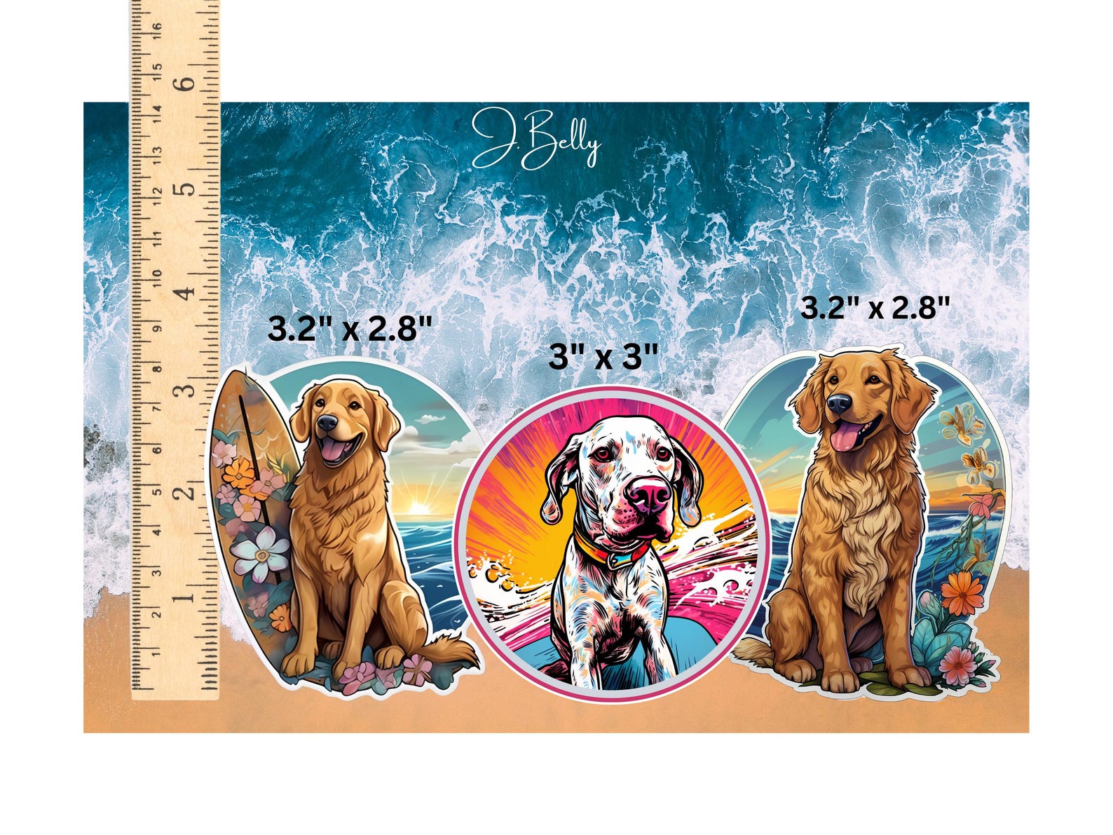 Surf Dog Vinyl Sticker | Golden Retriever Beach Waterproof Decal | Cute ...