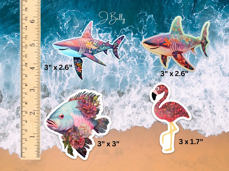 Holographic Floral Shark Sticker – Waterproof Vinyl Ocean Animal Decal ...