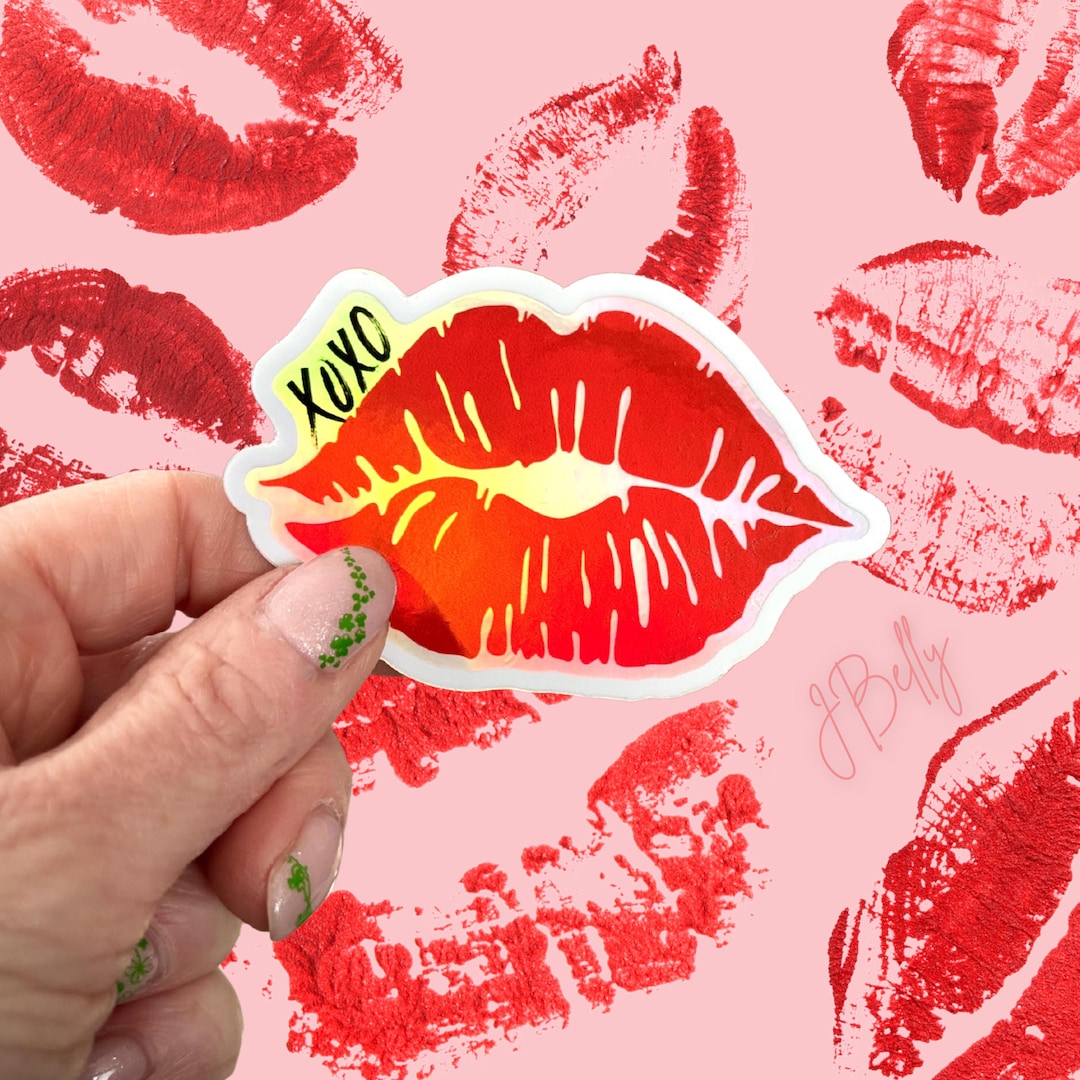 Holographic Red Lips Sticker – Waterproof Vinyl "xoxo" Kiss Decal ...