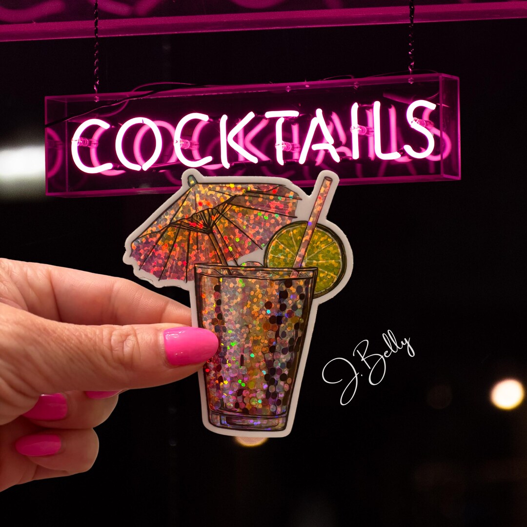 Glitter Tropical Drink Sticker – Holographic Cocktail Decal With ...