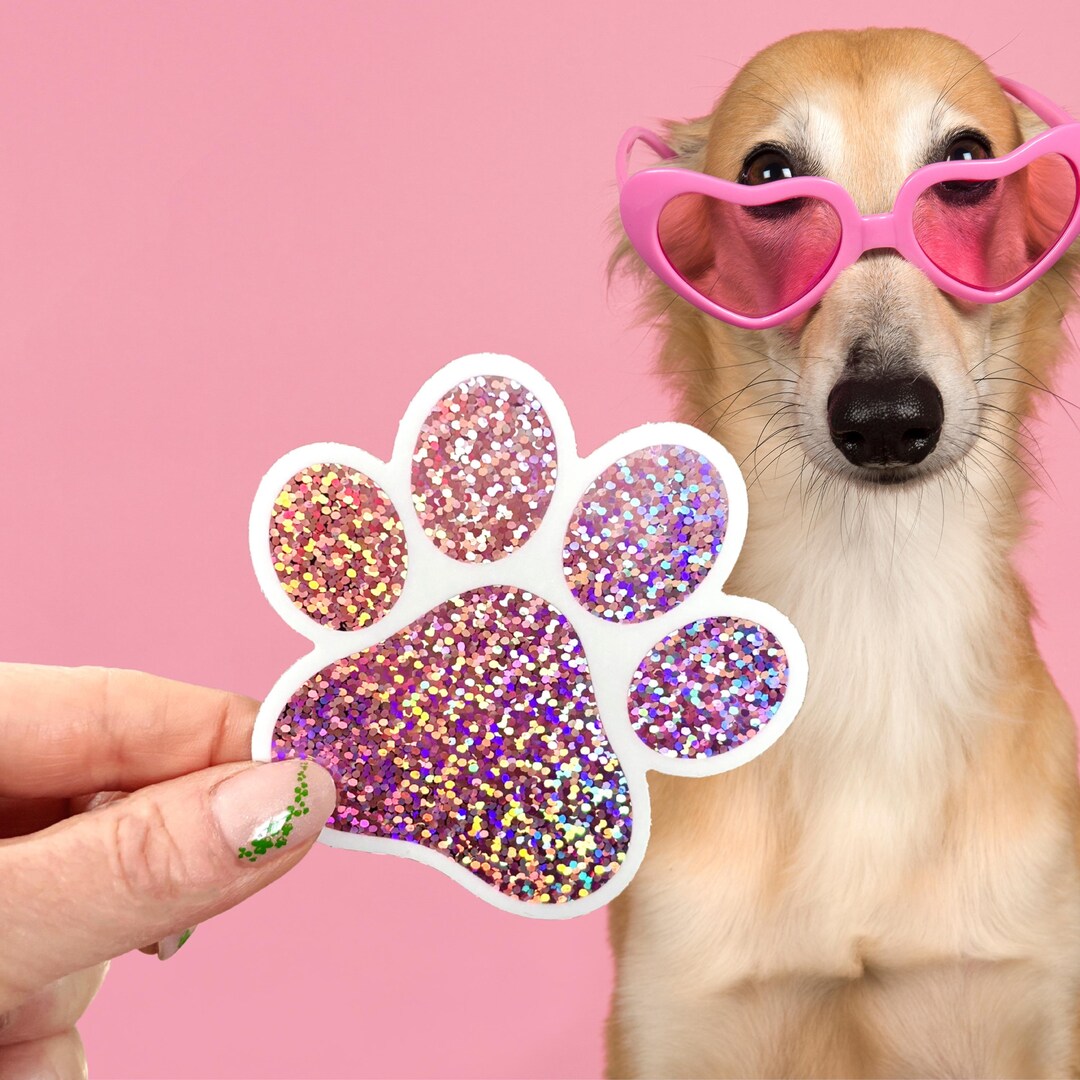 Pink Glitter Dog Paw Sticker – Waterproof Vinyl Pet Lover Decal – Cute ...