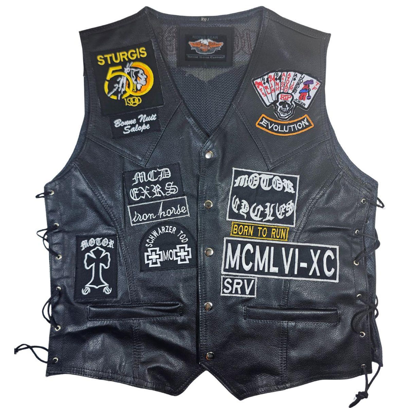 Multi-patches Vest for Men | Black Leather Biker Vest for Men ...