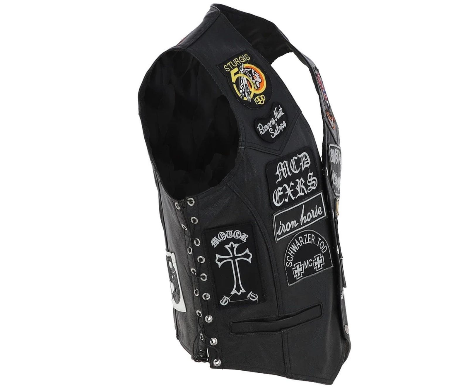 Multi-patches Vest for Men | Black Leather Biker Vest for Men ...
