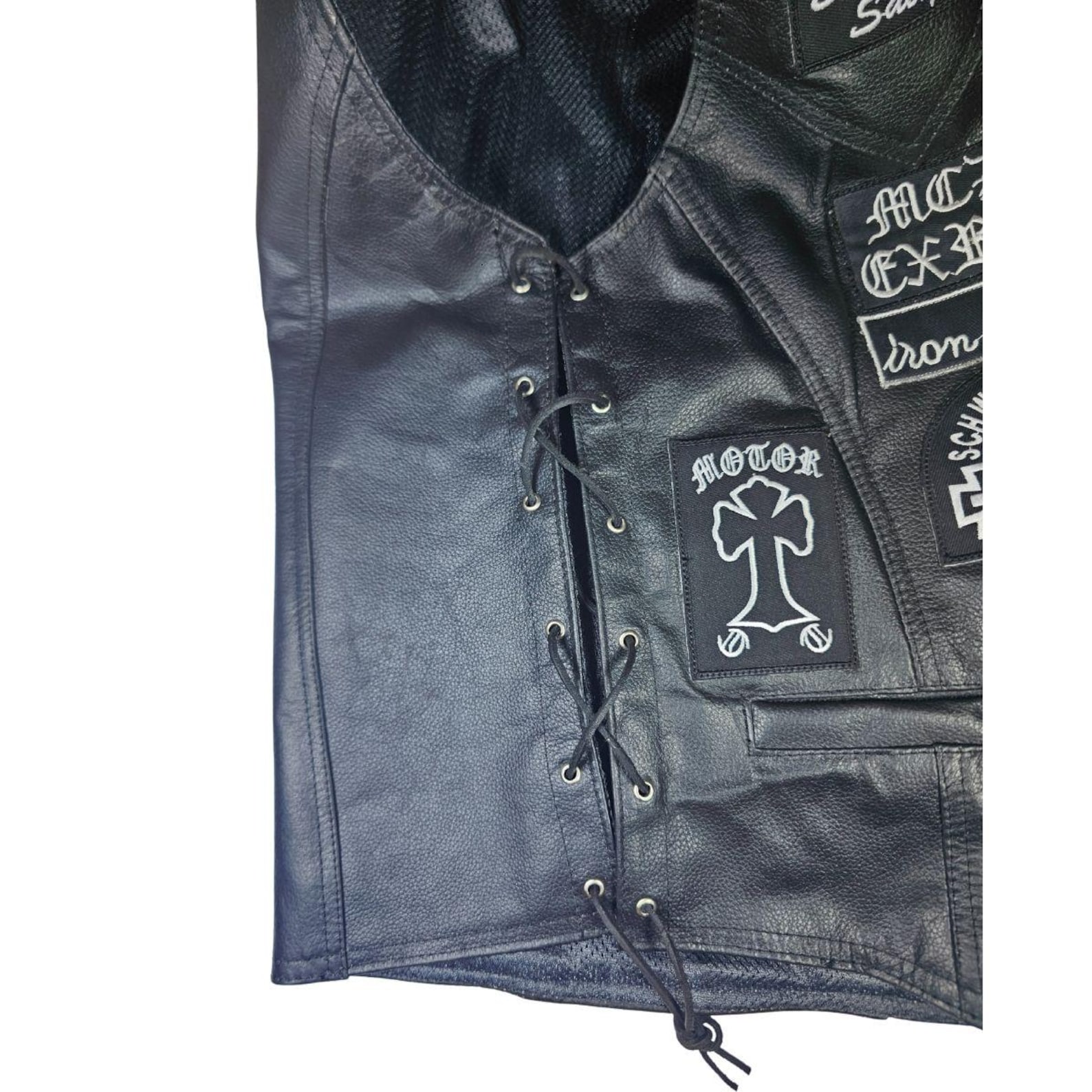 Multi-patches Vest for Men | Black Leather Biker Vest for Men ...